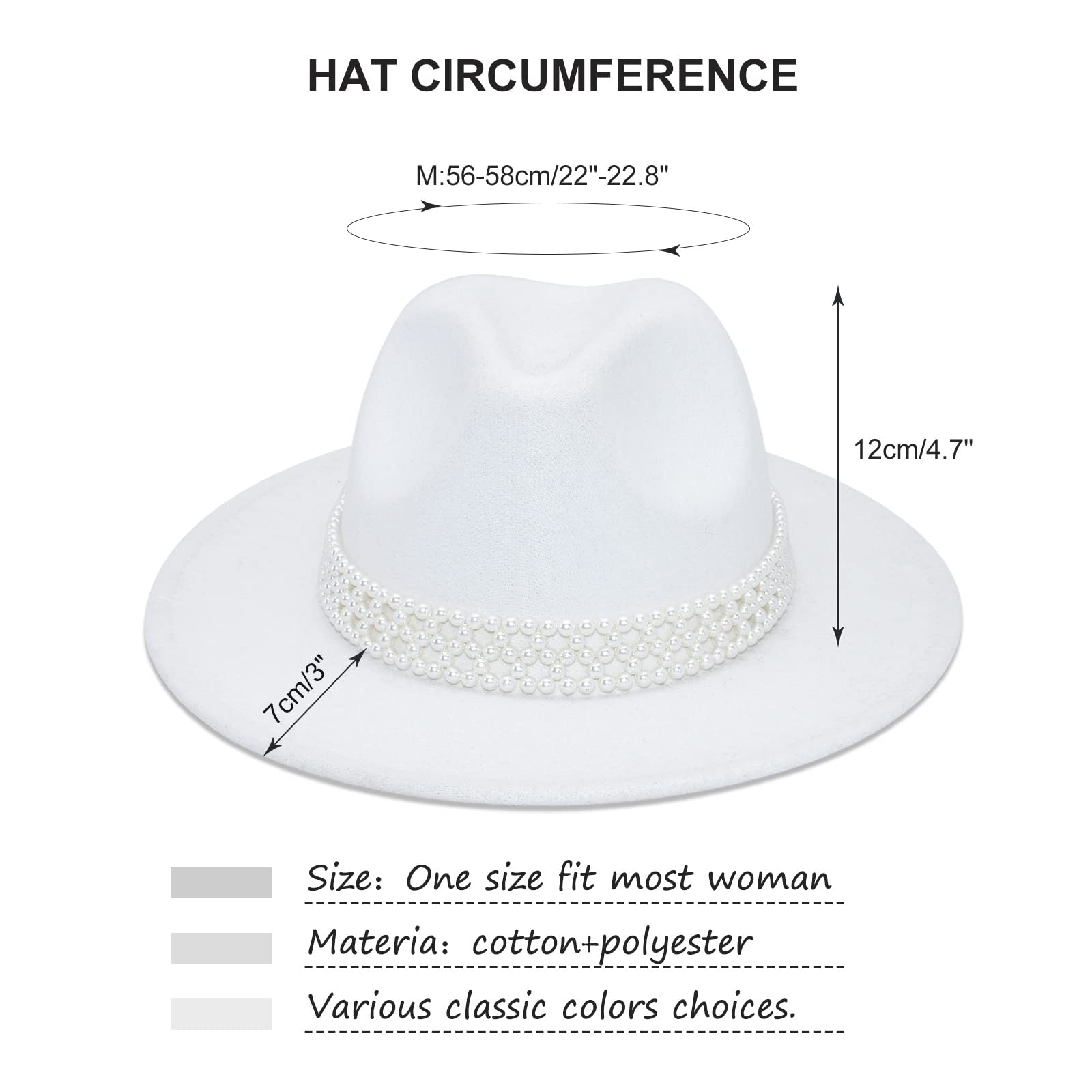 HUDANHUWEI Womens Wide Brim Fedora Hat with Pearl Band Lady Panama Hat A White
