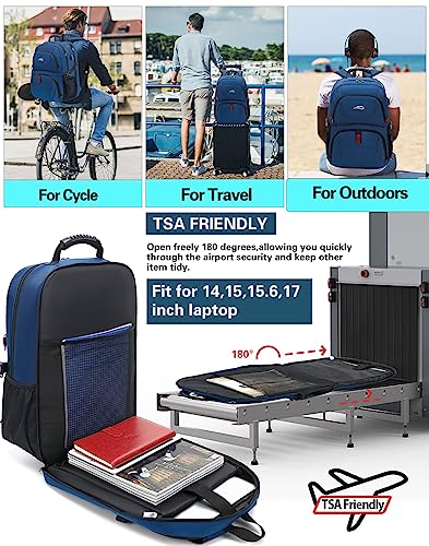 ProEtrade Travel Backpack, Extra Large Laptop Backpack School Business Anti Theft TSA Approved College Work Computer Bag Fits 17 Inch Laptop with USB Charging Port Bookbag for Women Men(Blue)