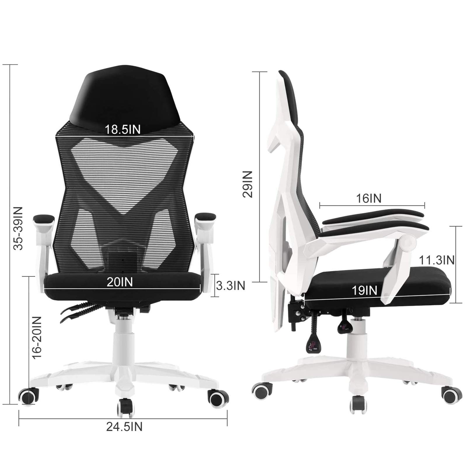 HOMEFUN Ergonomic Office Chair, High Back Executive Desk Chair Adjustable Comfortable Task Chair with Armrests with Lumbar Support White