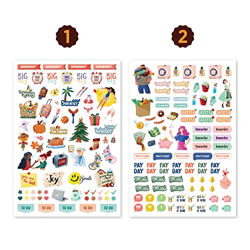 Oriday New Daily Happy Planner Sticker Pack- 500+ Cute Agenda Sticker Sets for Journaling, Decorating, Budget Planner, School Supply, Calendar Stickers for Adults Planner, Female Empowerment