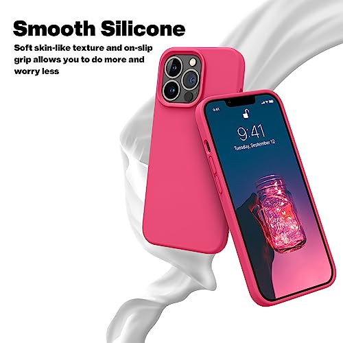 OTOFLY Compatible with iPhone 13 Pro Case,Liquid Silicone Slim Protective Shockproof Phone Case Cover with Anti-Scratch Microfiber Lining, 6.1 inch (hot Pink)