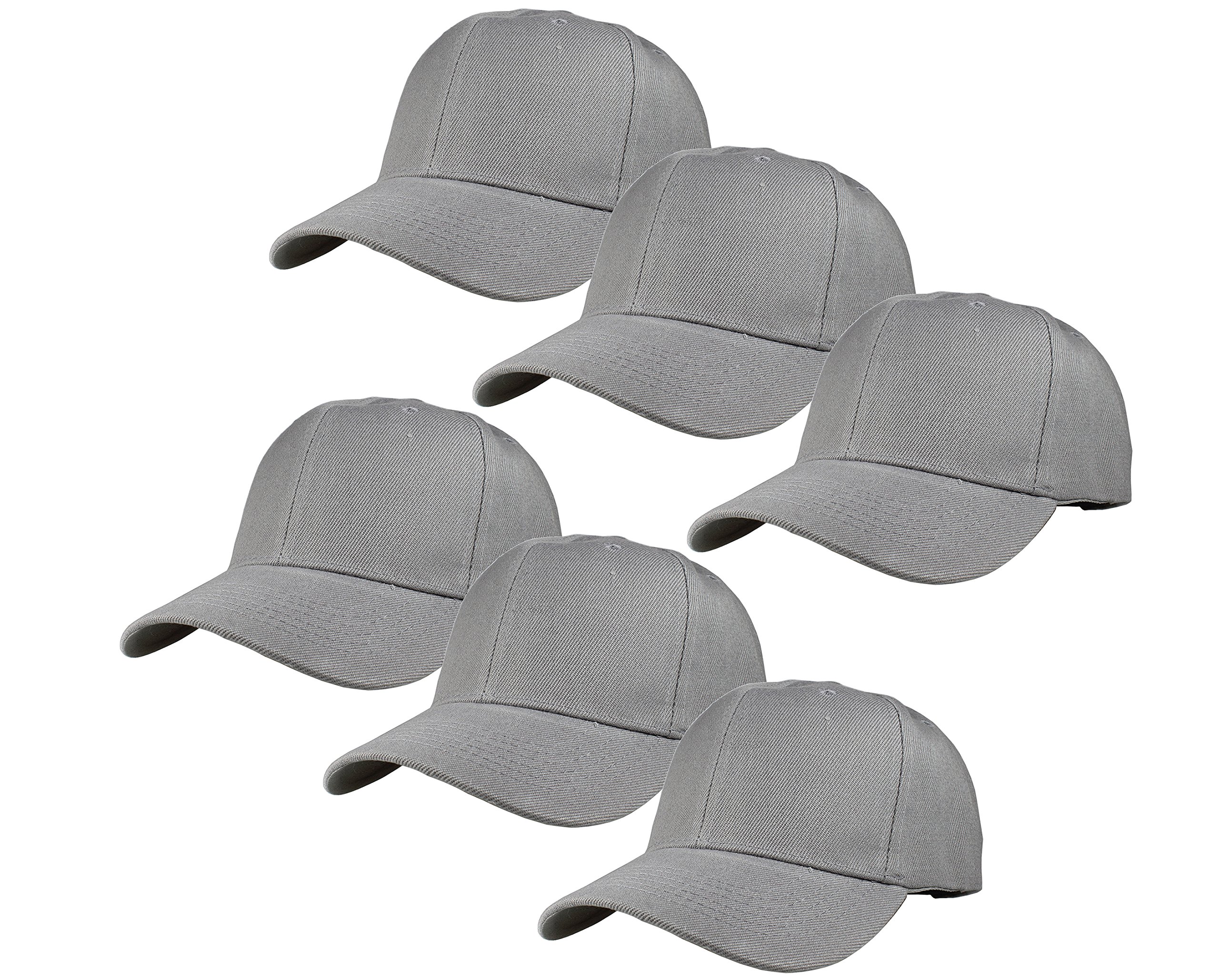 Gelante Plain Blank Baseball Caps Adjustable Back Strap Wholesale Lot 6 Pack - 001-Light Gray-6Pcs