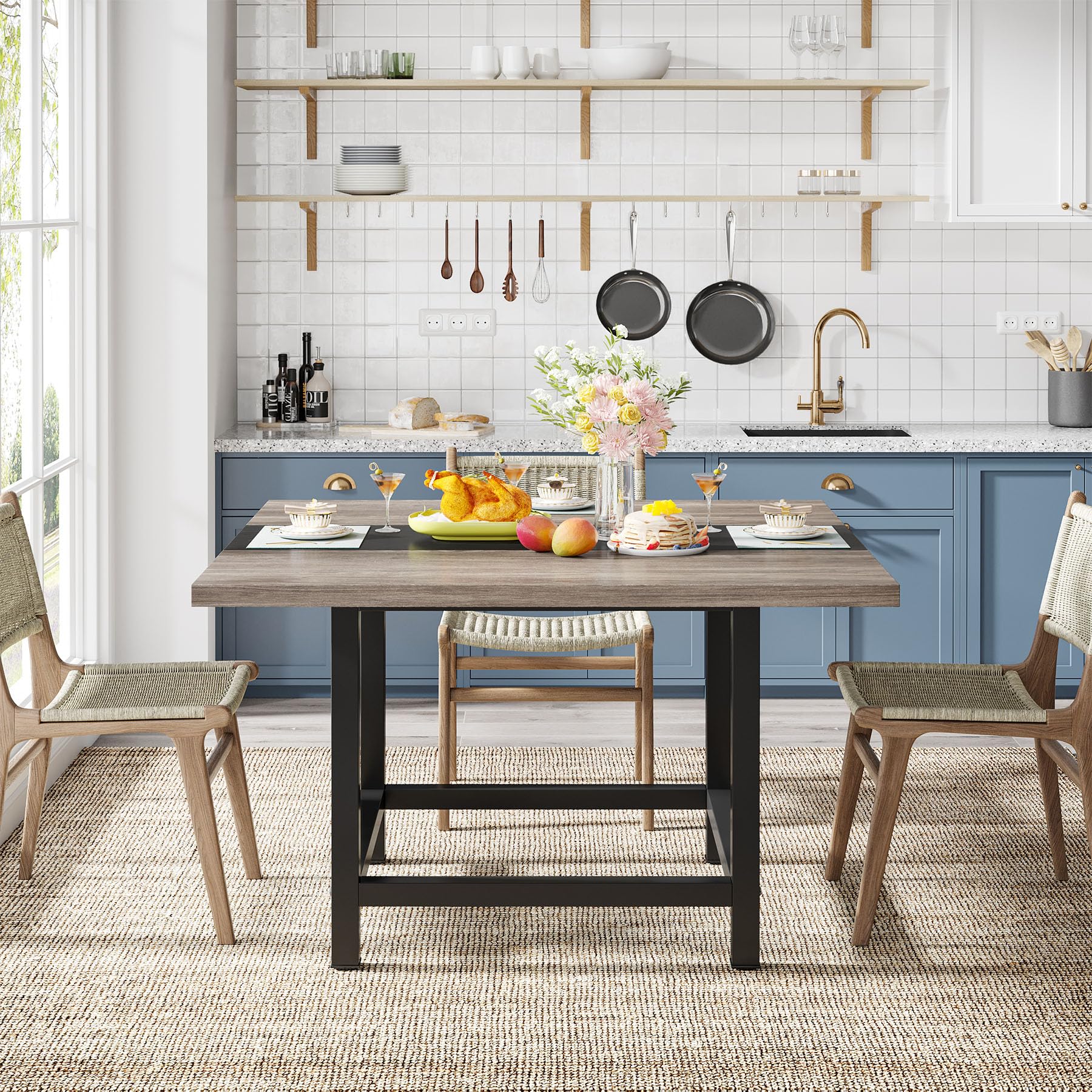 Tribesigns Square Dining Table for 4 People, Farmhouse 39.4"x 39.4"x29.5 “ inches Wooden Kitchen Table, Farmhouse 2 Person Dinning Table for Dinning Room &Small Space