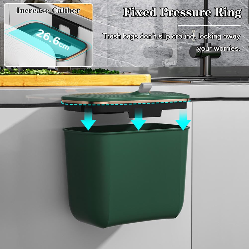 VINGAA Kitchen Trash Can,Compost Trash Can,Hanging Trash Can for Kitchen Cabinet Door,Plastic Hanging Trash Can with Lid,Large Capacity Wall Mounted Trash Can,for Counter Top or Under Sink