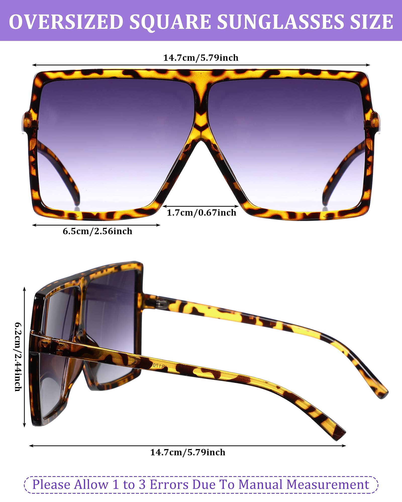 Frienda 26 Pairs Square Oversized Sunglasses for Women Men Flat Top Shades Oversize Sunglasses, 26 Colors