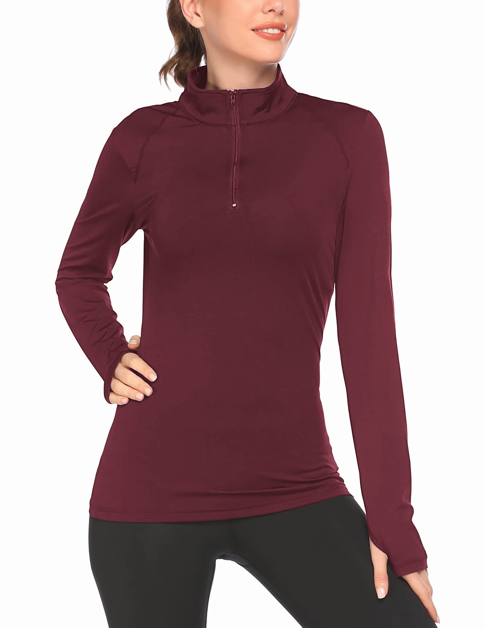 Half Zip Pullover Women Lightweight Quarter Zip Long Sleeve Workout Shirts 1/4 Zip Athletic Fit Active Top (Black,Small)