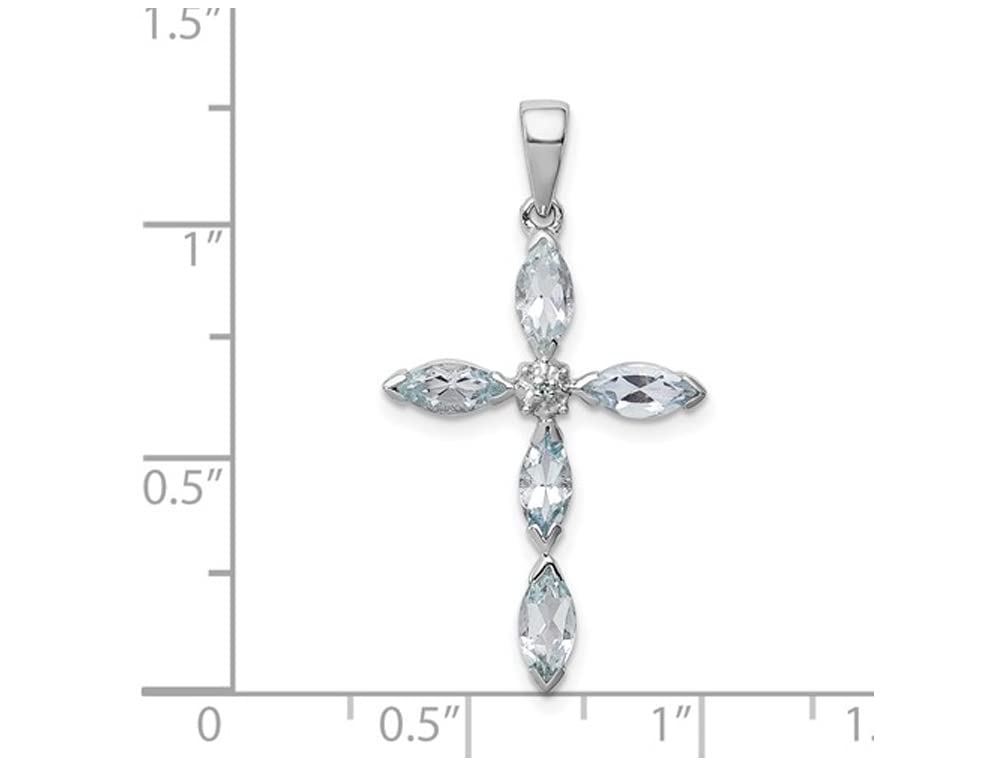 Gem And Harmony Sterling Silver Aquamarine Cross Pendant Necklace with Chain (1.00 Carat ctw)