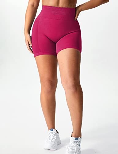 YEOREO Women Intensify Athletic Shorts Seamless Scrunch Workout Shorts High Waisted Active Gym Yoga Shorts Pink M