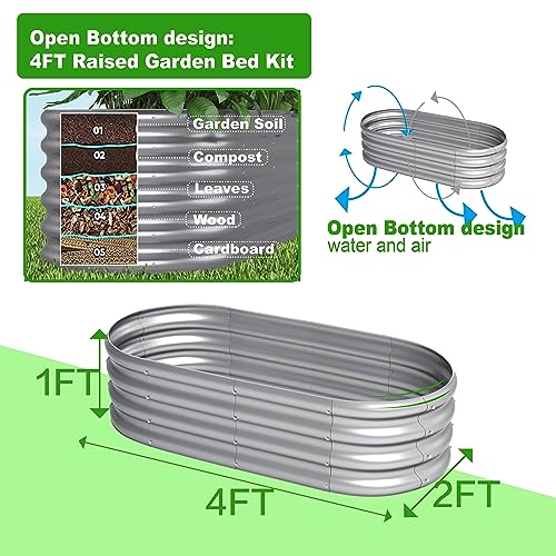 Growgoes Raised Garden Bed Kit, Galvanized Raised Garden Bed for Outdoor,Metal Planter Box for Planting Outdoor Plants Vegetables,Herb.4X2X1FT-Silver