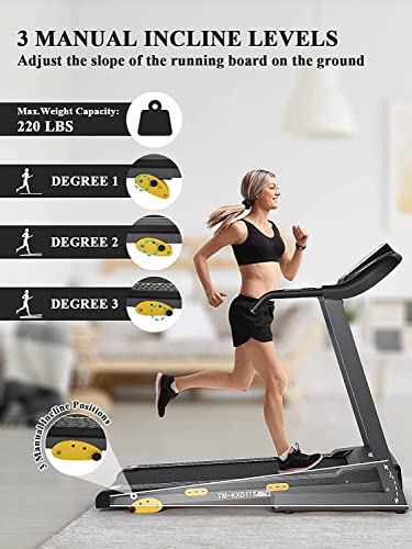 Treadmill with Incline for Home Use 17'' Wide Folding Treadmill Electric Treadmill Workout Running Machine with 3-Level Manual Incline Adjustment & 15 Pre-Set Training Programs Large LCD Display