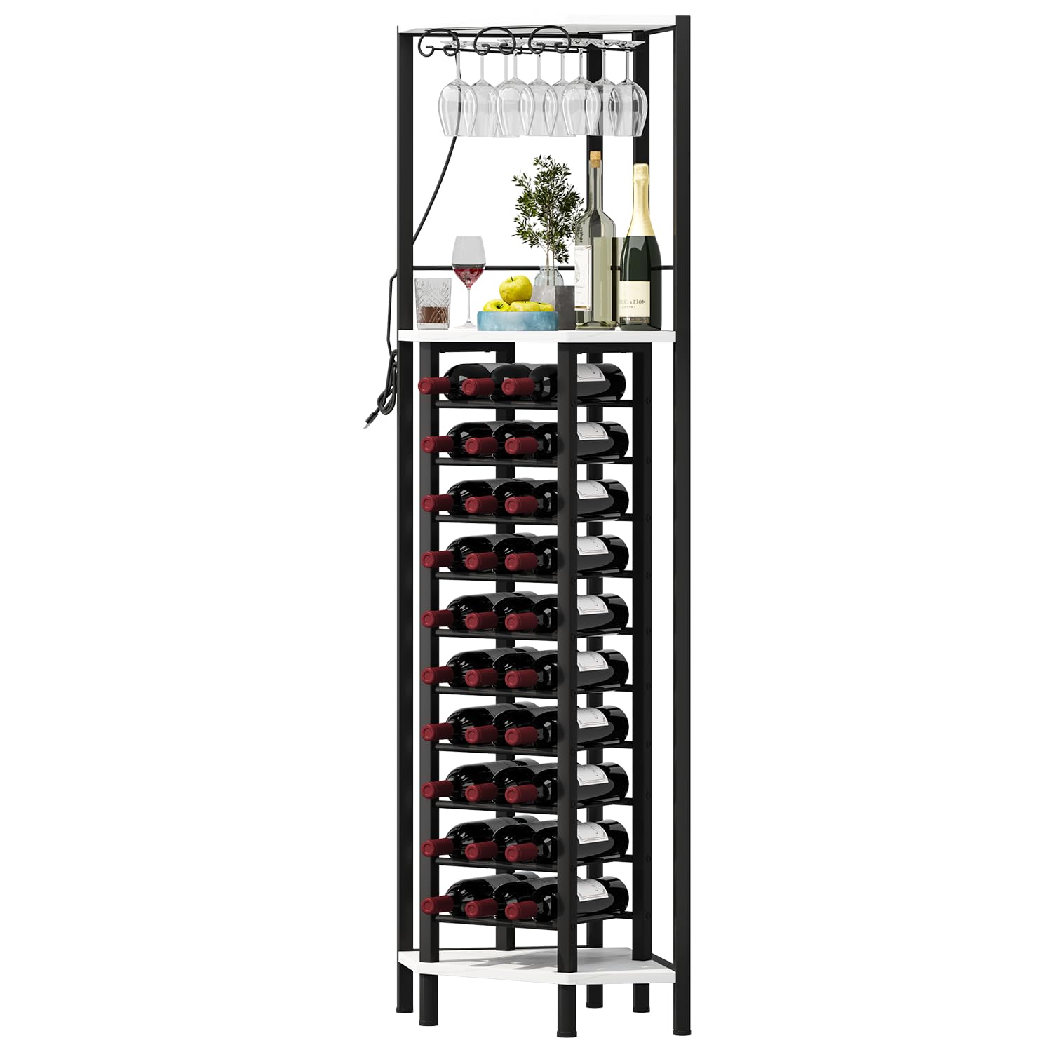 Homeiju Corner Wine Rack with Glass Holder and Led Strip Light, Corner Bar Wine Racks Free Standing Floor, Industrial Corner Bar Cabinet for Kitchen, Dining Room, Living Room or Cellar