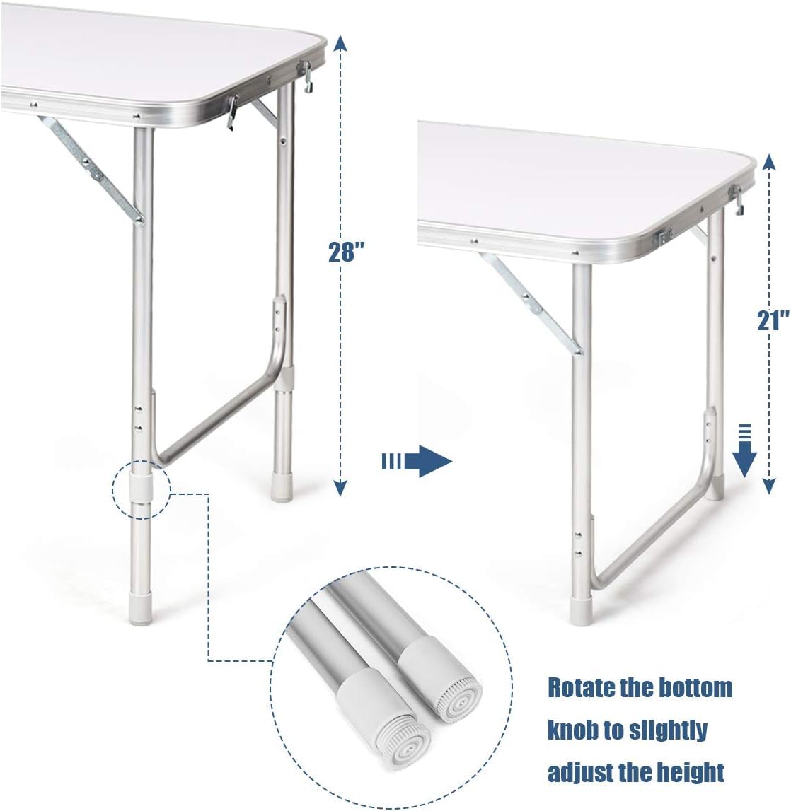 Goplus Folding Camping Table with Storage, Aluminum Outdoor Camp Table with 2-Level Adjustable Height, Lightweight Portable Foldable Picnic Table for Tailgating Beach BBQ Party RV