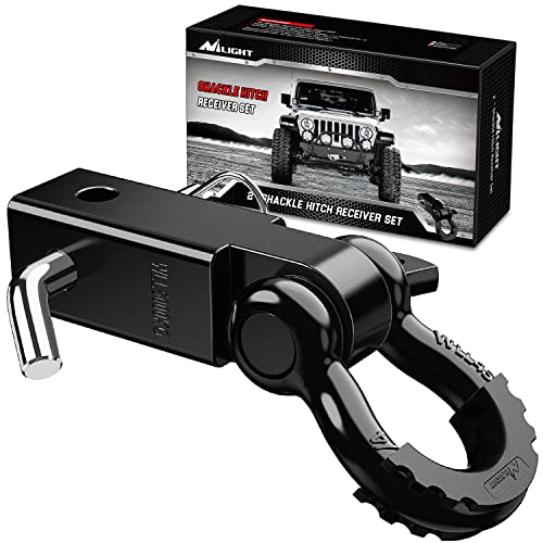 Nilight Shackle Hitch Receiver 2Inch 45000 LBs Breaking Strength 3/4" D Ring Shackle w/Trailer Hitch Pin Heavy Duty Solid Recovery Towing Kit for Trucks Jeeps Off-Road,2 Years Warranty