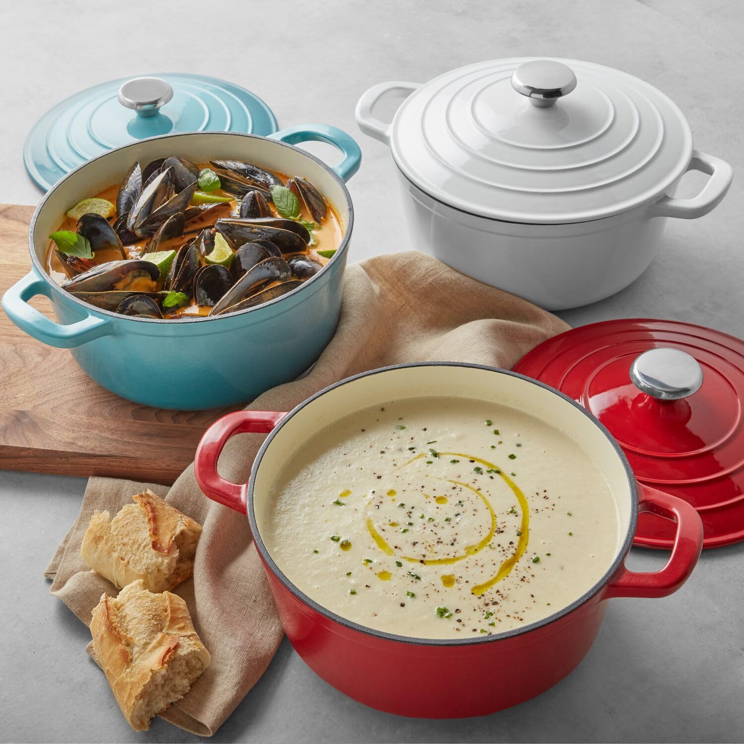 Sur La Table Enameled Cast Iron Round Dutch Oven, 4 qt, Light Blue
