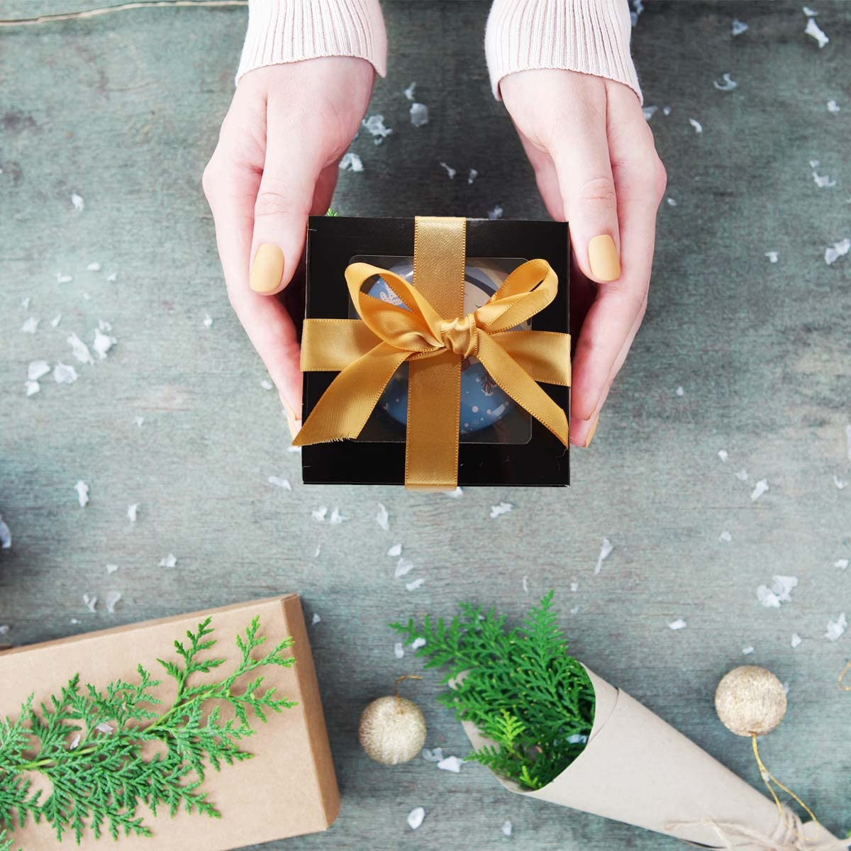 Frantis Black Gift Boxes 24 Pack 4x4x2 Inches With Window Soap for Party Gift Boxes, Its Apply to Displaying Gift Packaging, Soap Boxes Easy to Assemble With Elegant Ribbons