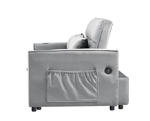 FULife Convertible Loveseat Sofa Futon Couch Sleeper Pullout Chaise Lounge Recliner Chair Reversible Folding Daybed Guest Bed, Gray 63.78" w