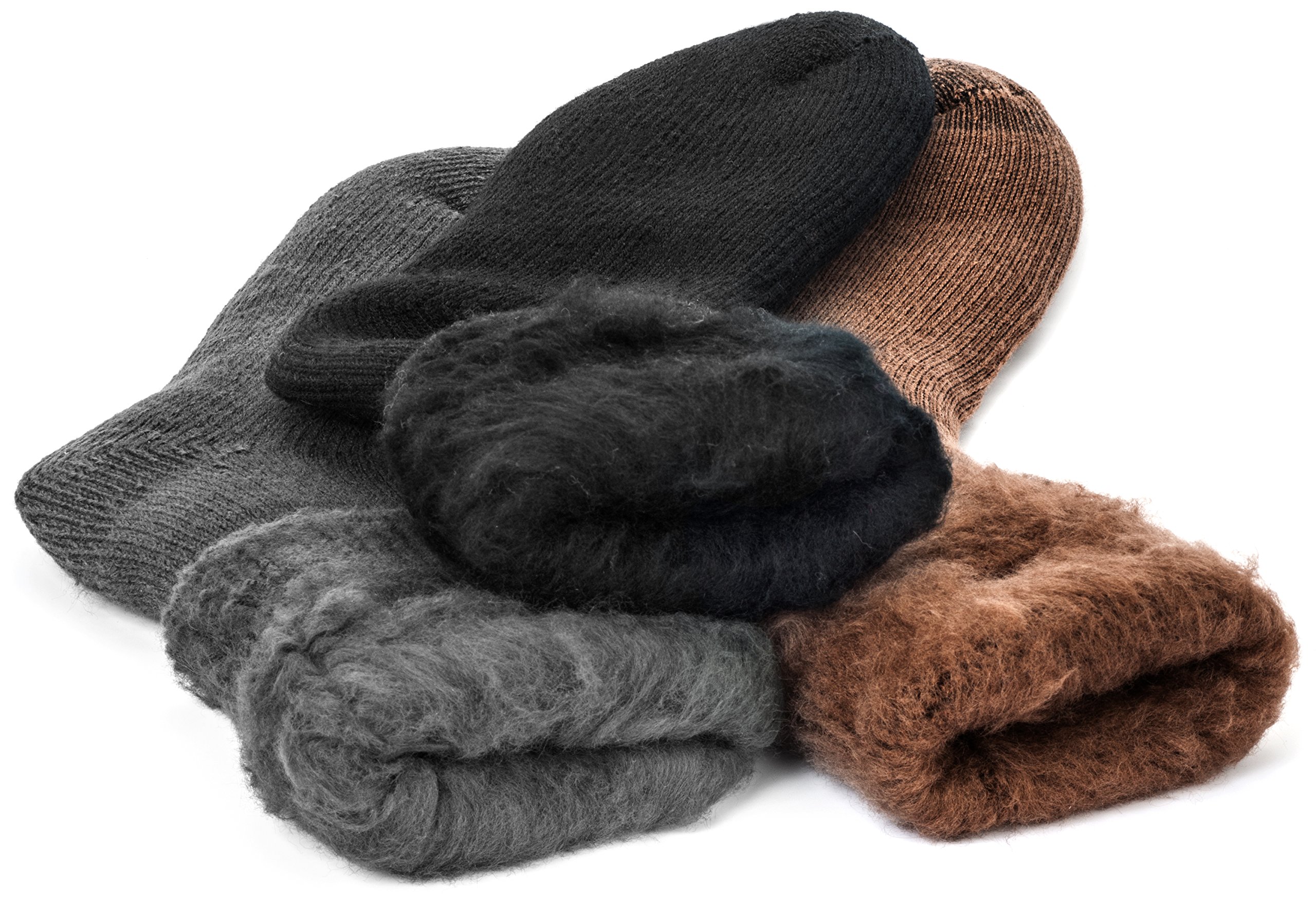 FUN TOES Men 3 pairs thermal insulated heavy duty winter acrylic brushed socks size 8-13 (Black)