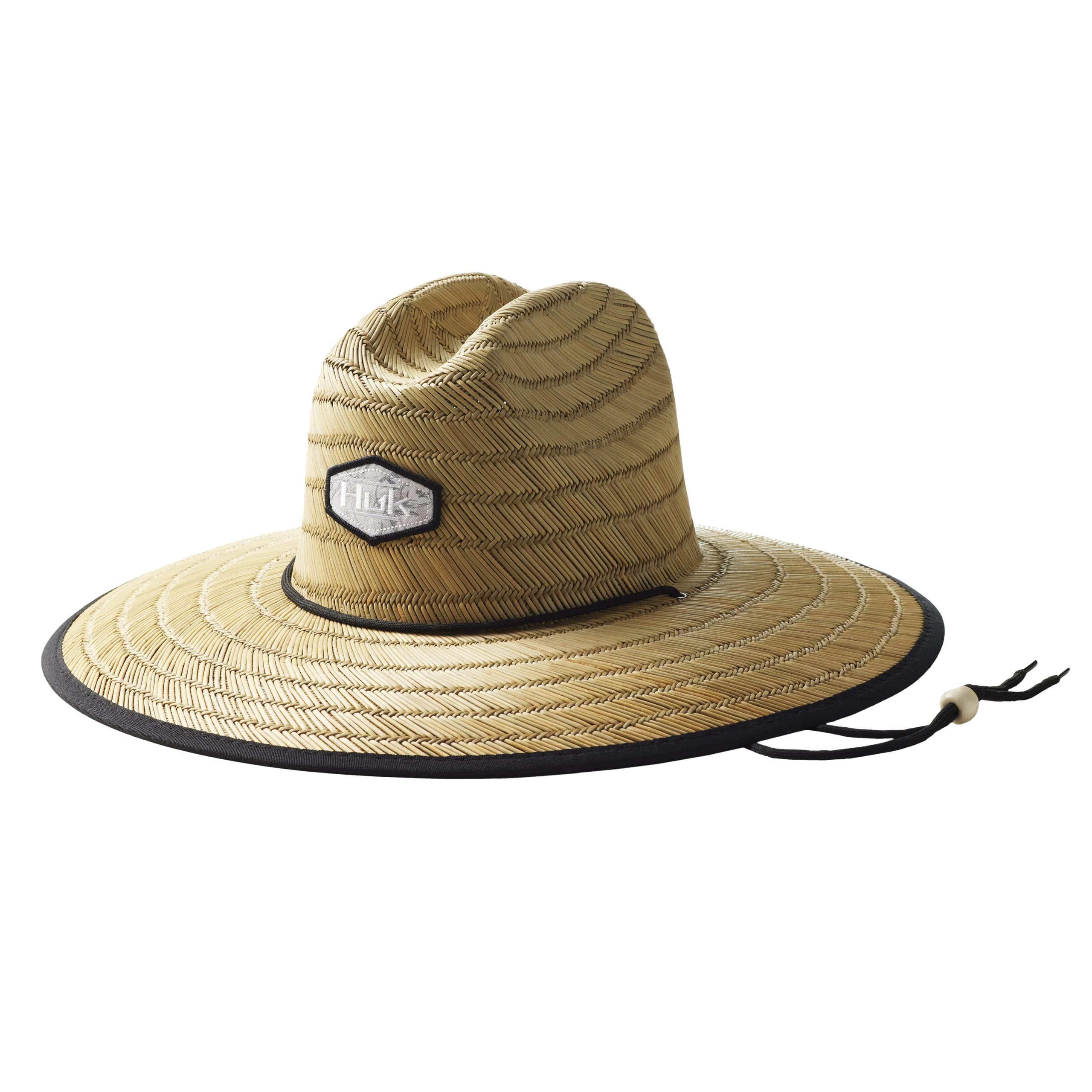 HUK Men's Standard Camo Patch Straw Wide Brim Fishing Hat, Palm Slam-Oyster, One Size