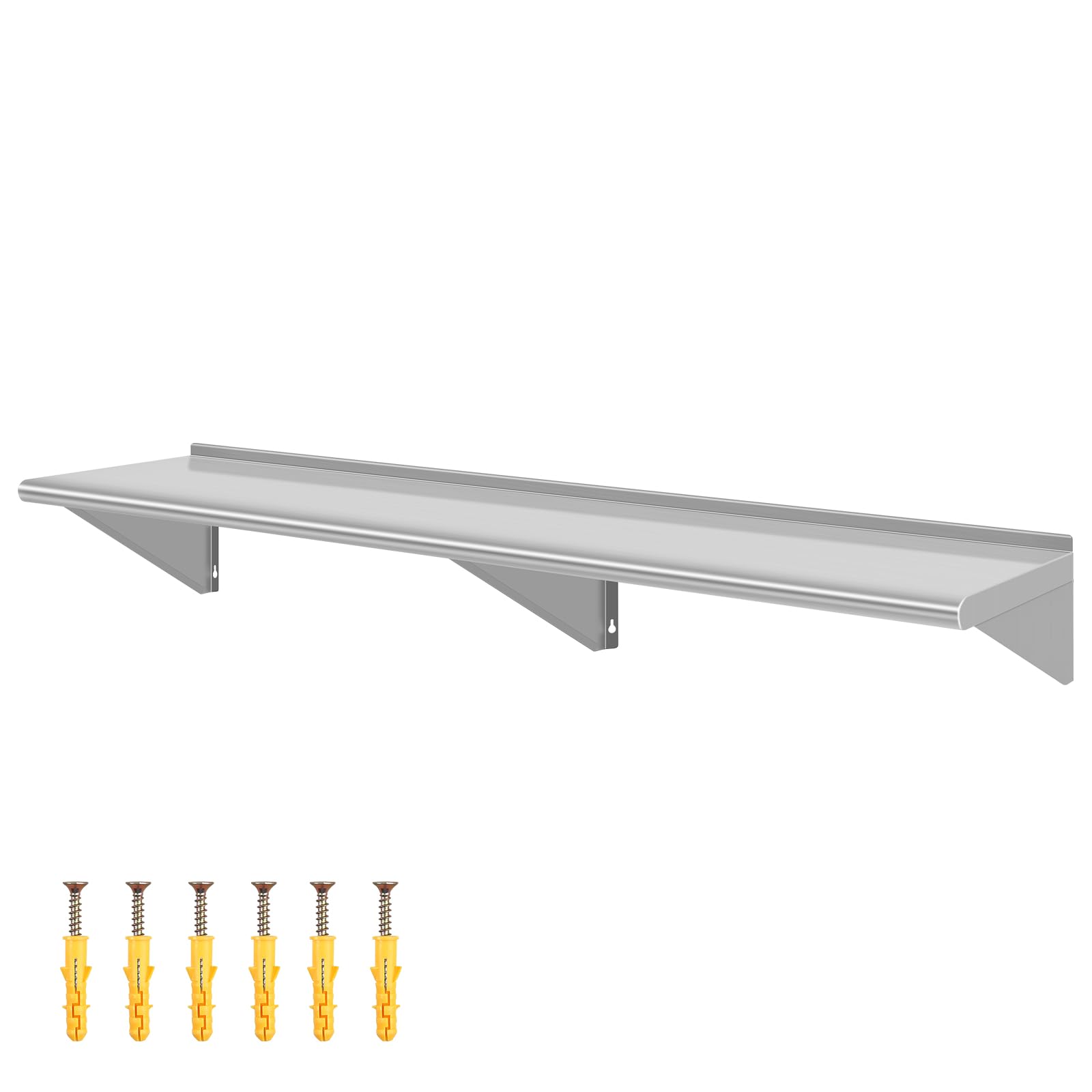 RAILEN Stainless Steel Wall Mounted Shelves, Floating Shelving with Brackets, Commercial Shelf Perfect for Restaurant Kitchen Bar Home and Hotel (12" D x 48" W)