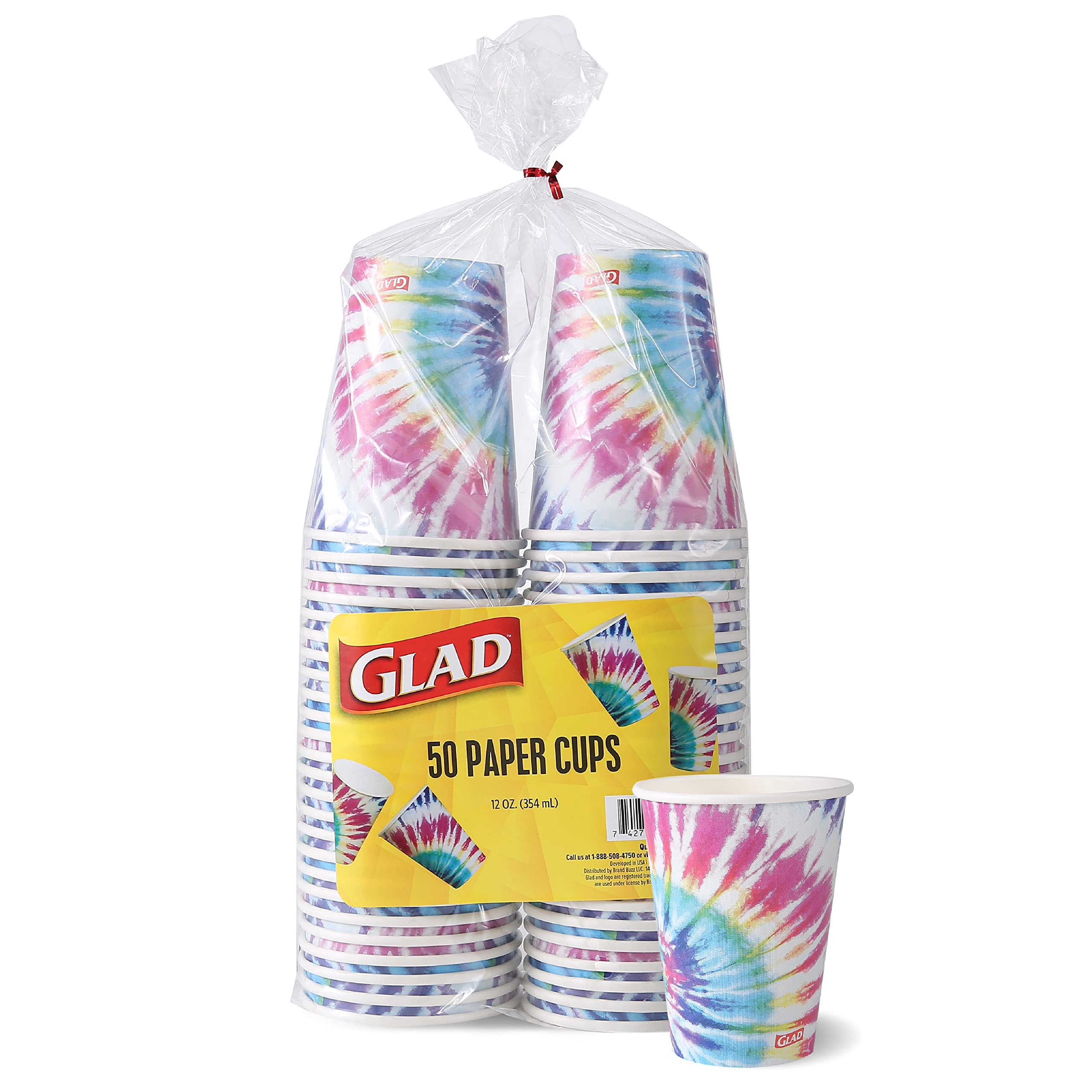 Glad Everyday Disposable Paper Cups with Tie Dye Design | Heavy Duty Paper Cups, 12 Oz Paper Cups for All Beverages and Everyday Use | 12 Ounces, 50 Count