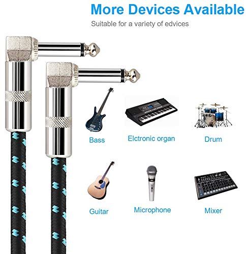 GOGHOST 6 Inch Guitar Patch Cable with 1/4" Right Angle Plugs, Black and Blue Tweed Woven Jacket (3Pack)