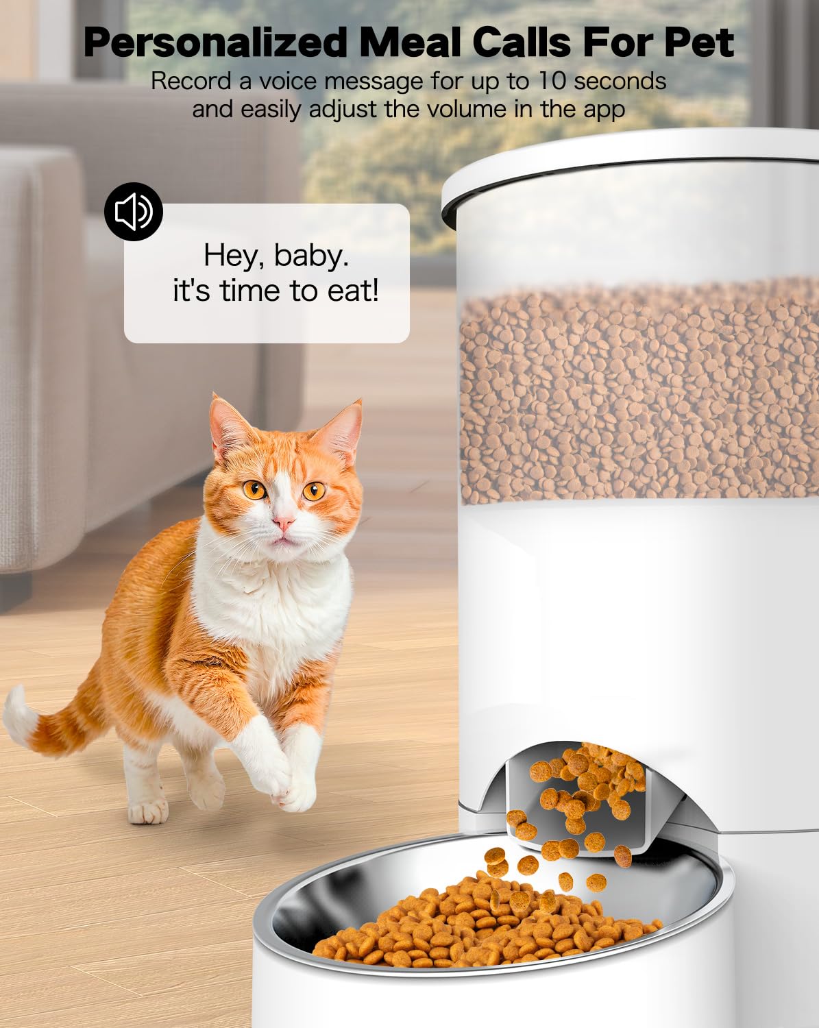 SURDY Automatic Cat Feeder for 2 Cats, 3L Cat Food Dispenser Auto Cat Feeder with 2 Stainless Bowls, 10s Meal Call Dual Power Supply and Timer Setting 12 Portions 6 Meals Per Day for Cats (White, 3L)