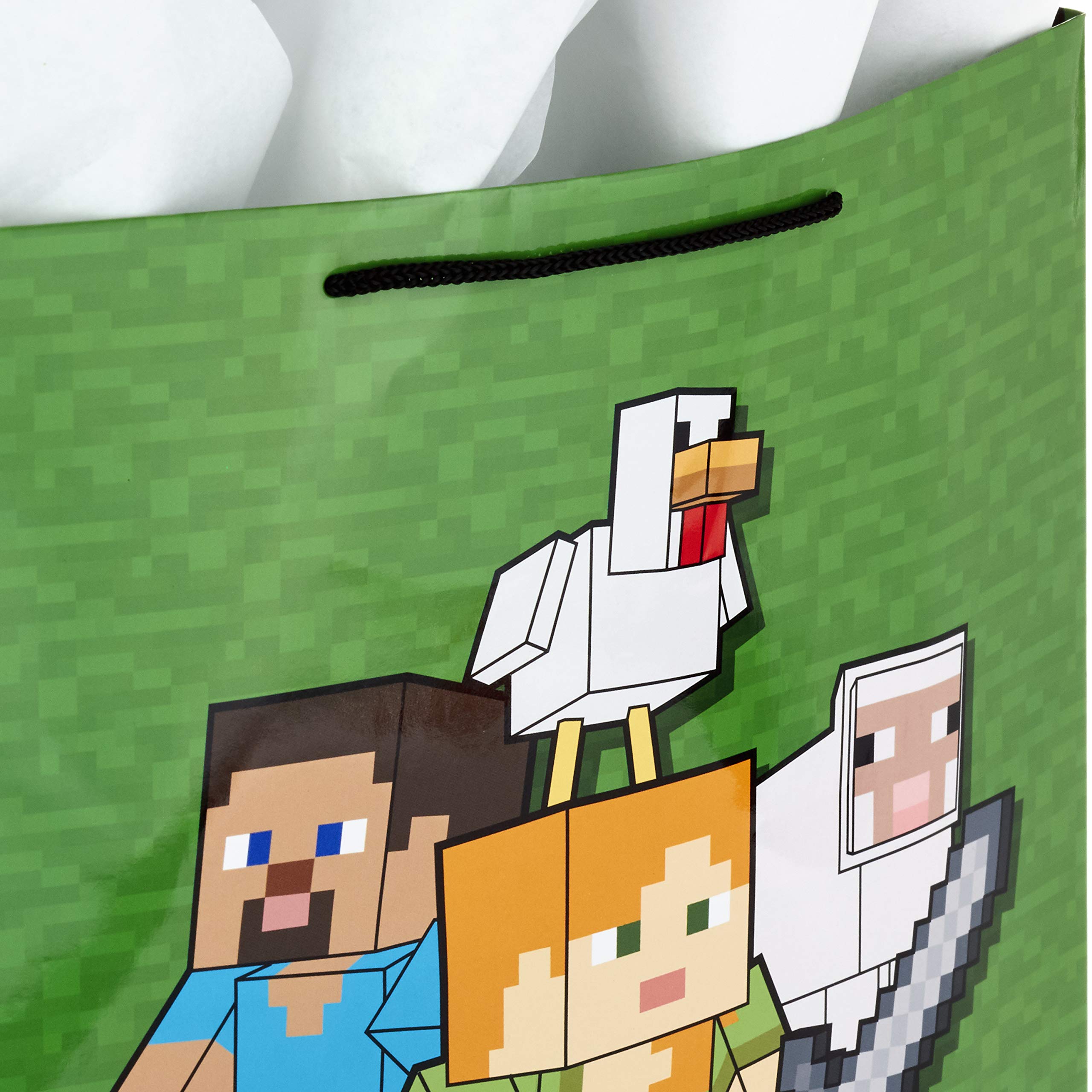Hallmark 15" Extra Large Minecraft Gift Bag with Tissue Paper for Christmas, Birthdays, Valentines Day, Kids Parties, Holidays and More