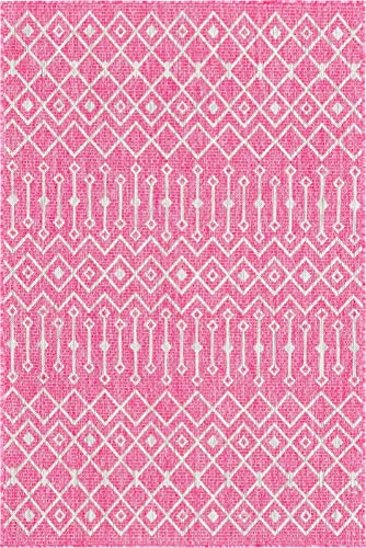 Unique Loom Outdoor Trellis Collection Area Rug - Tribal Trellis (4' 1" x 6' 1" Rectangle, Fuschia/ Gray)