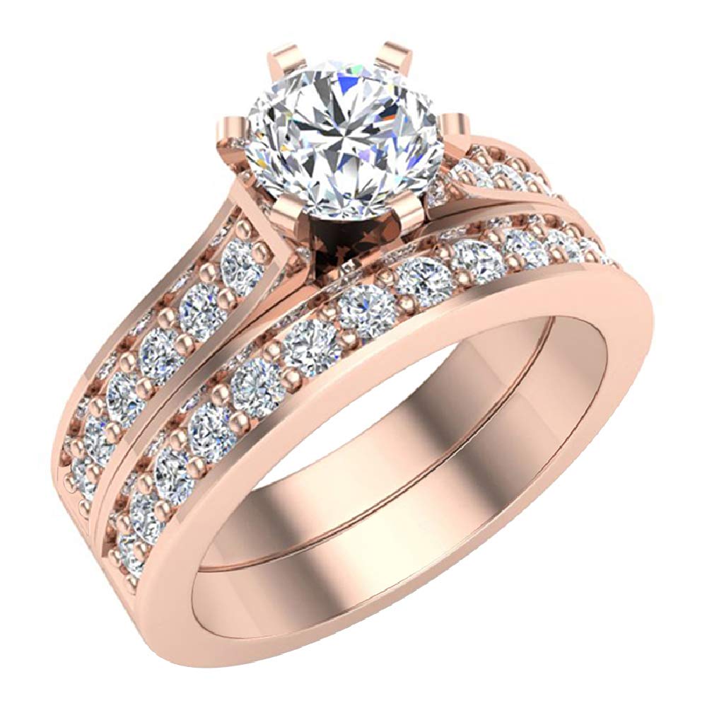 Glitz Design Classic Channel Engagement Ring Set Sparkling Diamond Wedding Set 1.25 ctw 14K Rose Gold (J, I1) Ring size 4