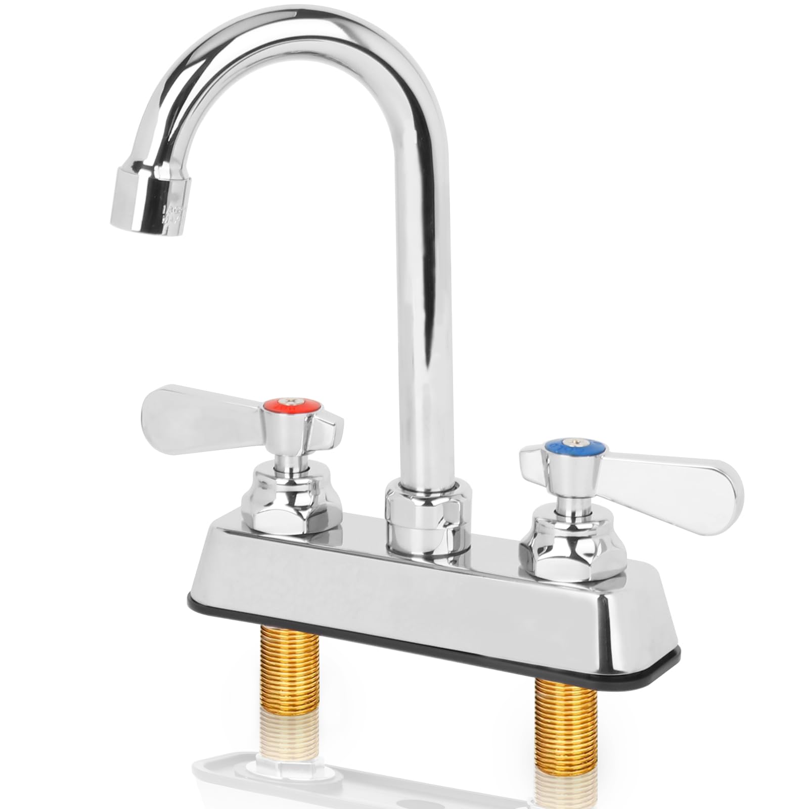Upgraded Commercial Bar Sink Faucet 4 Inch Center Deck Mount Hand Sink Faucet Brass Constructed & Chrome Polished with 3-1/2" Gooseneck Spout & Ceramic Valve & Dual Lever Handles