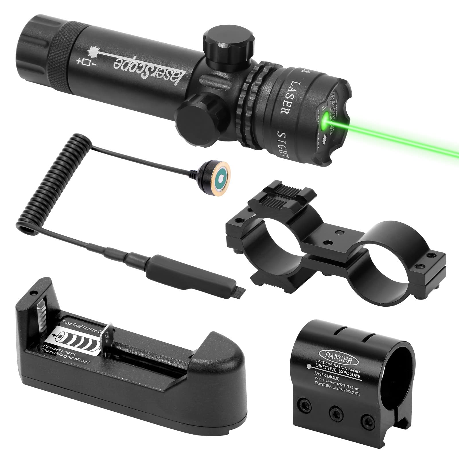 Gogoku Tactical Green Laser Sight with 20mm Rail Mount, Scope Mount, Battery, Charger & Cable Switch