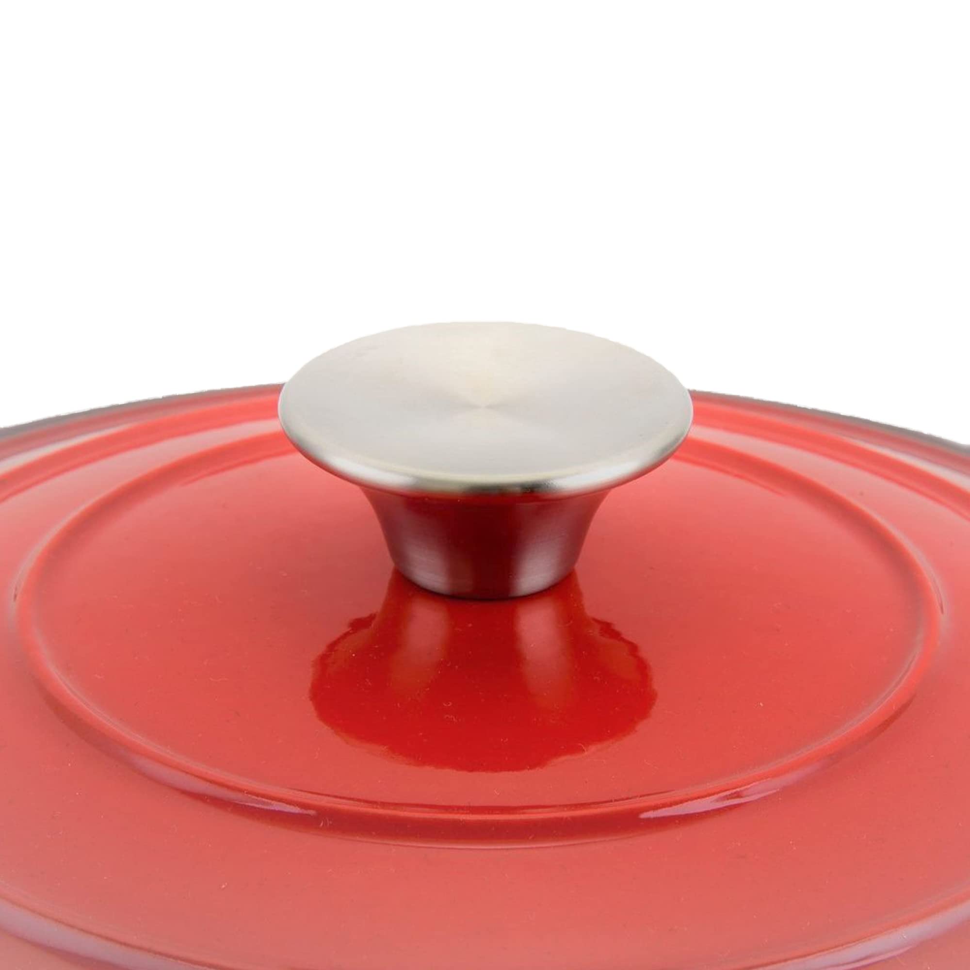 Hamilton Beach Enamel Coated Non Stick Dishwasher Safe Cast Iron Round Dutch Oven Pot, Frying Pan, and Sauce Pan Kitchen Set, Red (5 Pack)