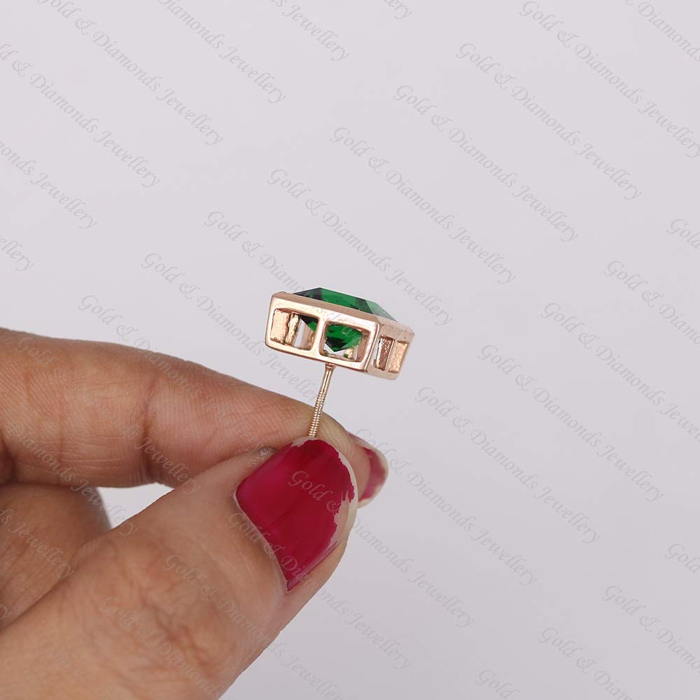 Gold & Diamonds Jewellery Bezel Set Princess Cut Created Green Emerald (3MM) Solitaire Stud Earrings 14K Rose Gold Over .925 Sterling Silver
