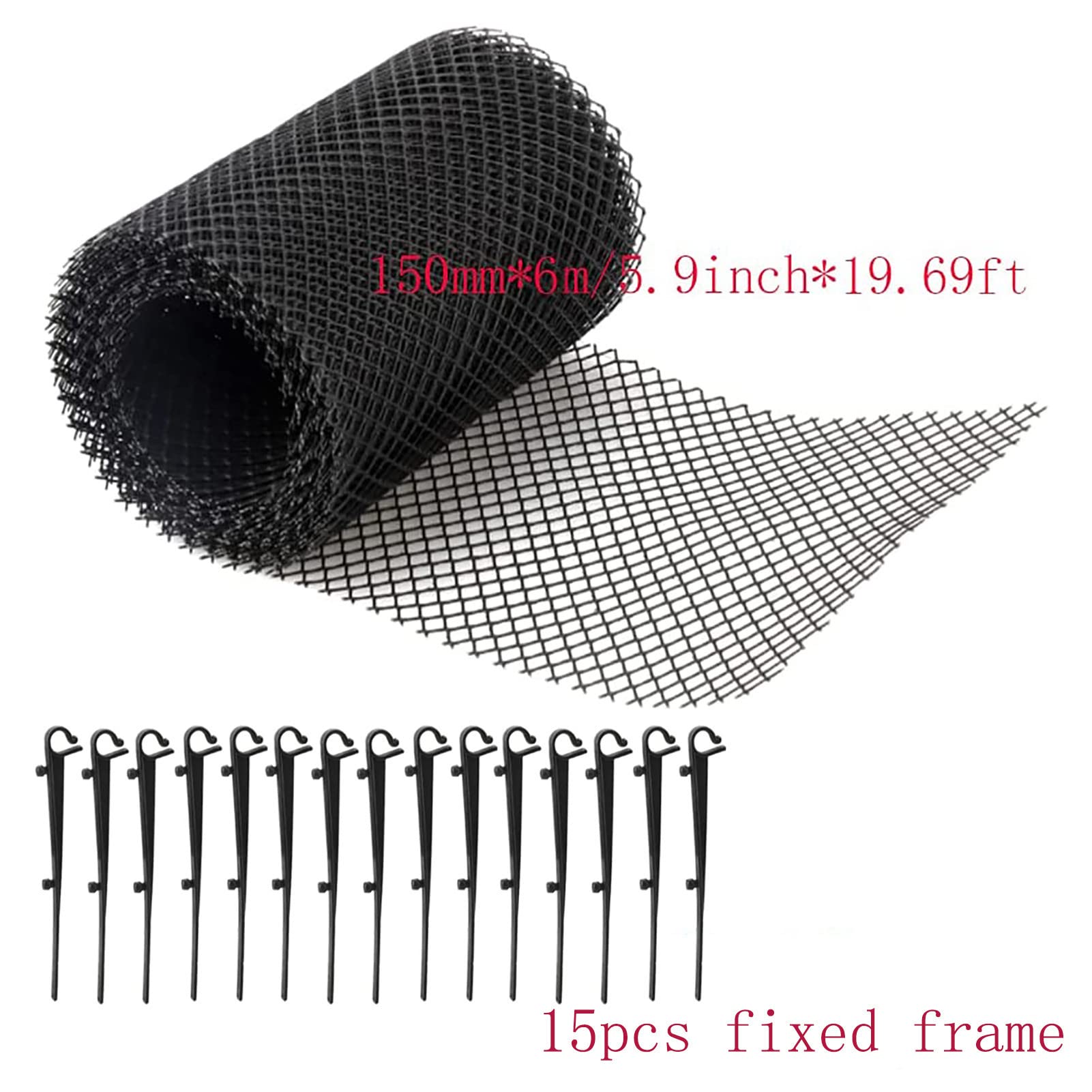Gecorid Mesh Gutter Guard Protection Mat, 6m x 15cm Gutter Guard Mesh Roll, 15 Fixing Hooks, Keeps Leaves and Clutter Out of Gutter, Prevent Clogging and Overflowing