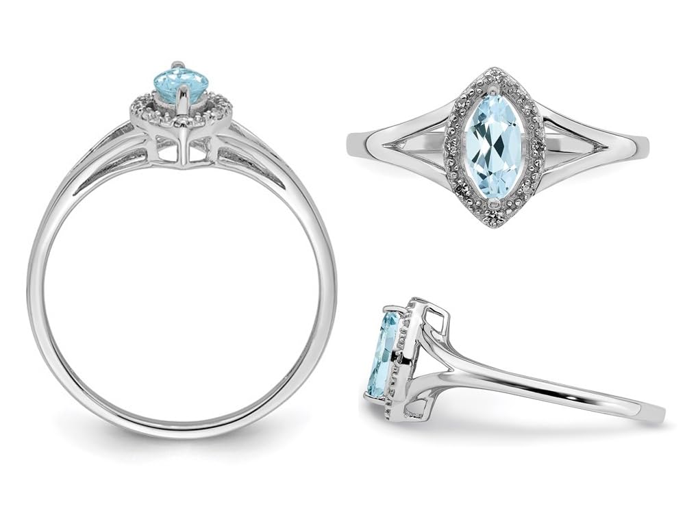 Gem And Harmony 1/5 Carat (ctw) Marquise-Cut Aquamarine Ring in Sterling Silver