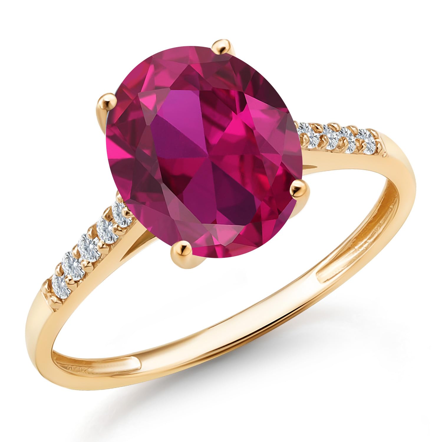Gem Stone King 10K Yellow Gold 10X8MM Oval Gemstone Birthstone & White Diamond Engagement Ring | Yellow Gold Ring For Women | Available in Size 5-9