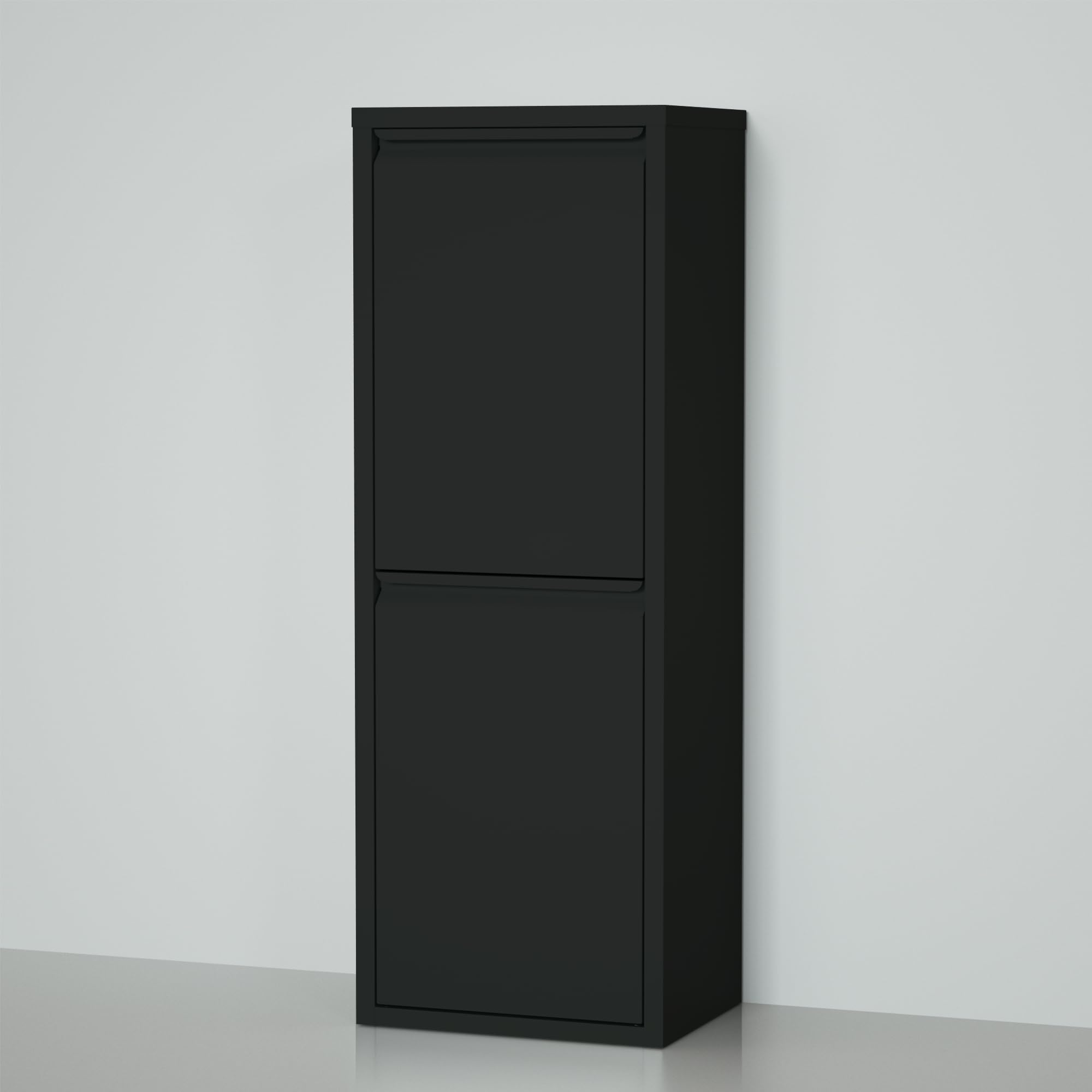 Tilt-Out Trash Can Cabinet with 2 Garbage Cans - Waste Storage Solution for Kitchen and Garage | Tilt Out Trash Can Cabinet | Garbage Can Cabinet | kitchen Garbage Can Holder (Black, 2 Buckets)