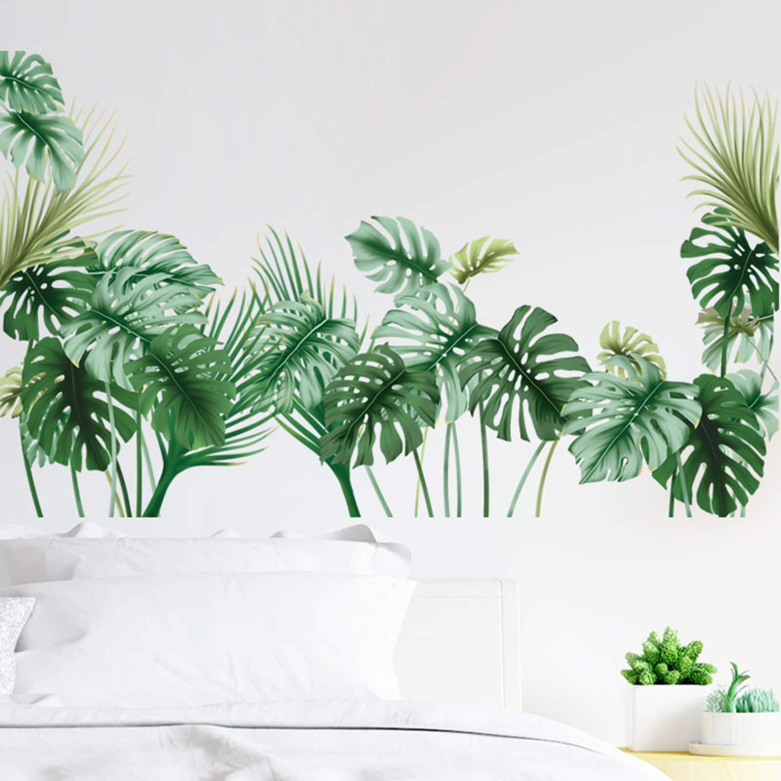 Tropical Wall Decals Palm Leaf Wall Stickers for Living Room, Green Plants Wall Decor Posters Vinyl Peel and Stick Art Murals for Bedroom Nursery Office