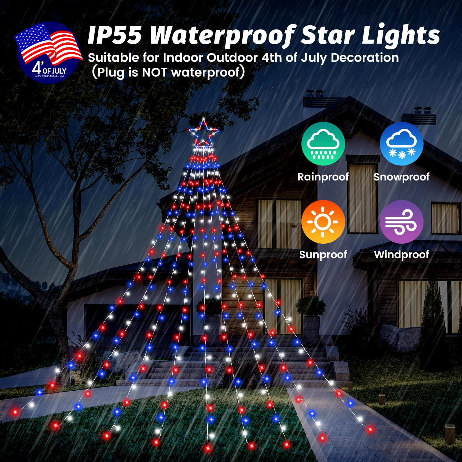 FUNIAO Christmas Decoration Lights, 320 LED Star String Lights Tree Topper Lights with 12" Star for Yard, Garden, New Year, Wedding, Party - Red&Green