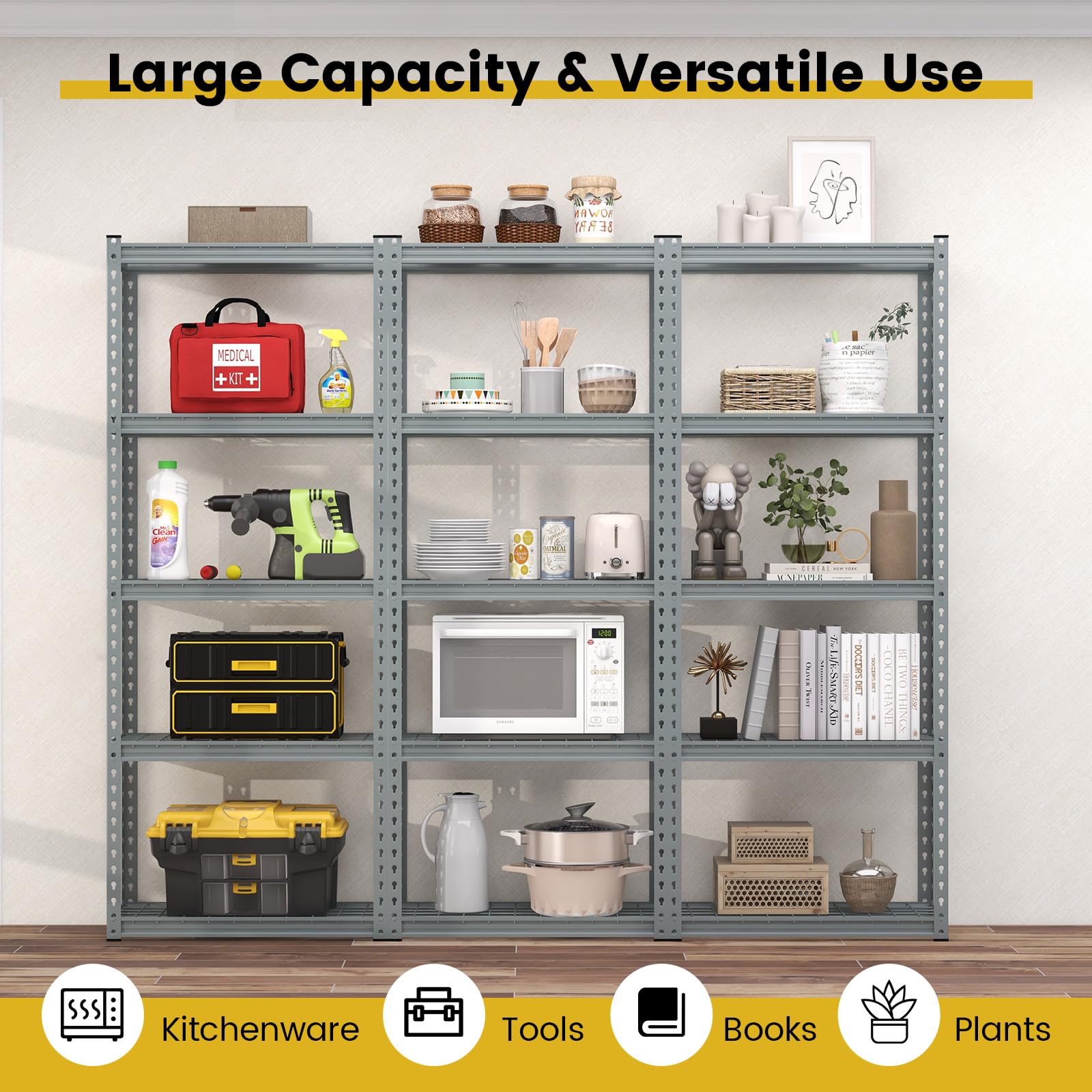 Tangkula 5-Tier Garage Storage Shelves, Heavy Duty Metal Storage Shelving Unit, Adjustable Utility Storage Rack Organizer for Warehouse Kitchen Pantry Basement, 27.5" L x 12" W x 66" H (1, Gray)