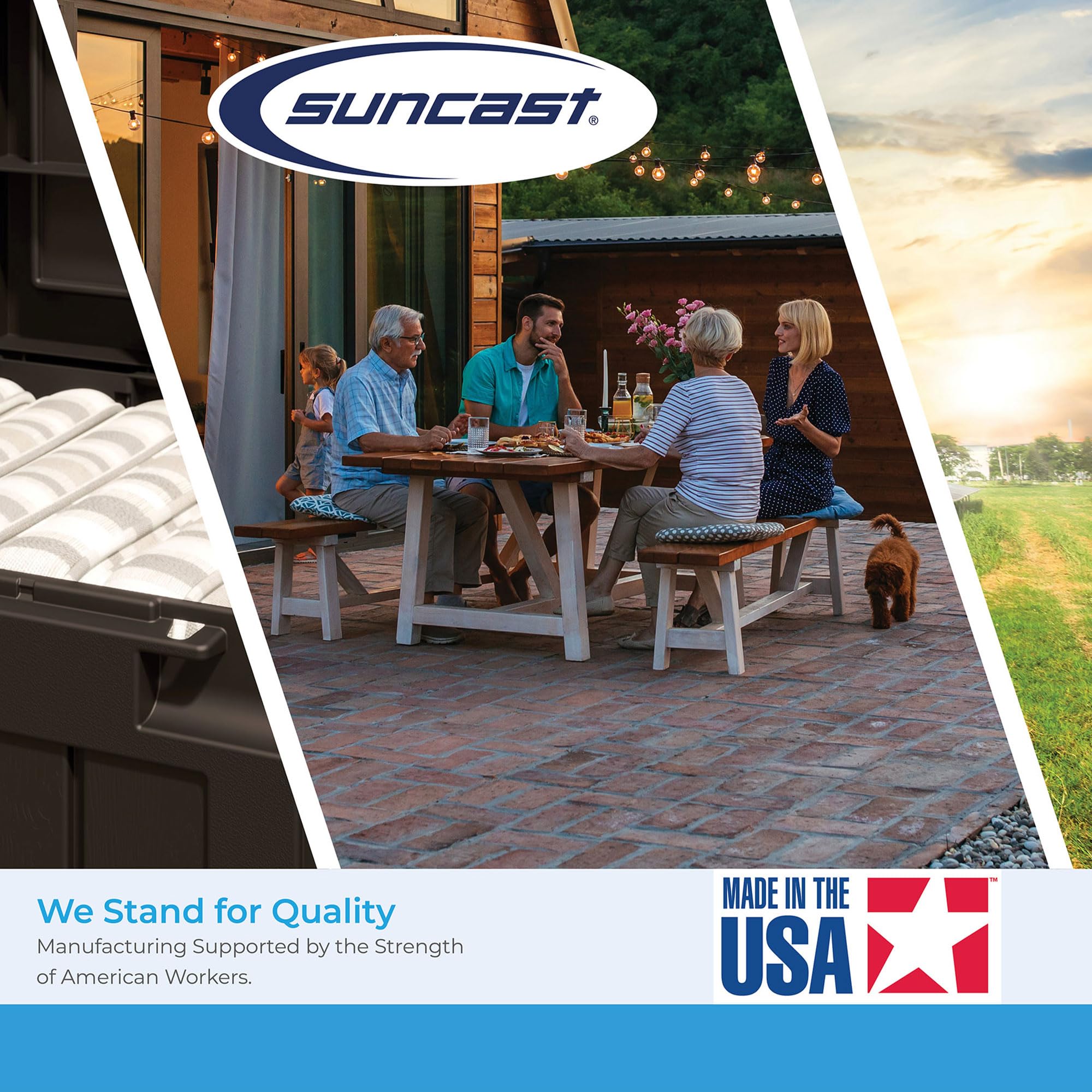 Suncast 124 Gallon Wicker Horizontal Outdoor Deck Box with Hinged Lid, Water-Resistant Storage Solution for Patio, Deck, Yard, and Garage, Stoney