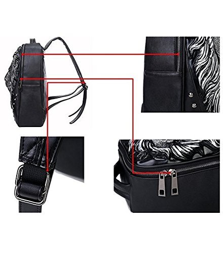 seamand Personalized 3D Lion PU Leather Casual Laptop Backpack for Men Durable Travel Daypack (Silver color)