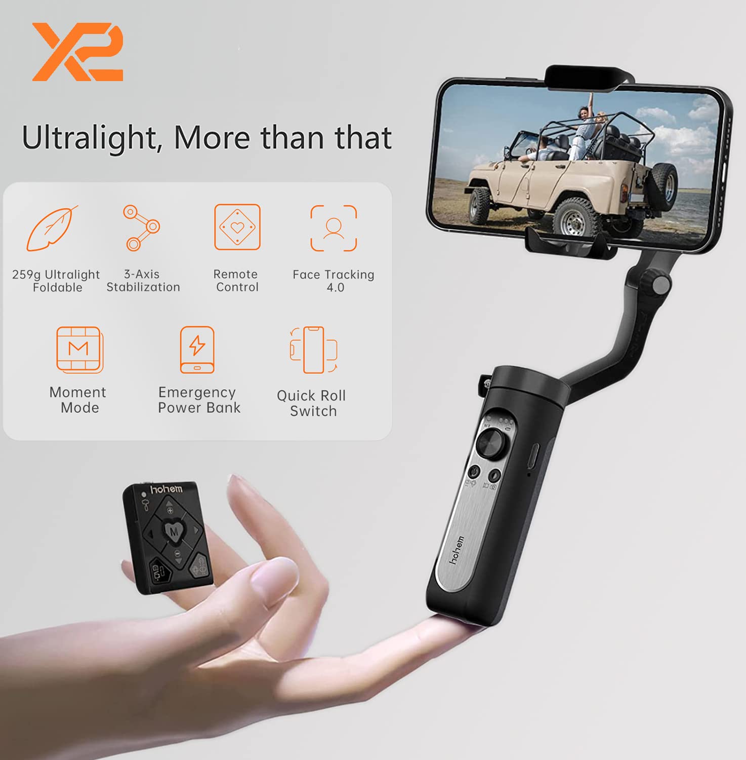 hohem iSteady X2 3-Axis Gimbal Stabilizer for Smartphone, Foldable Phone Gimbal with Wireless Remote and Tripod Compatible with iPhone 12 pro max/11/Xs Max/Samsung/Google Pixel