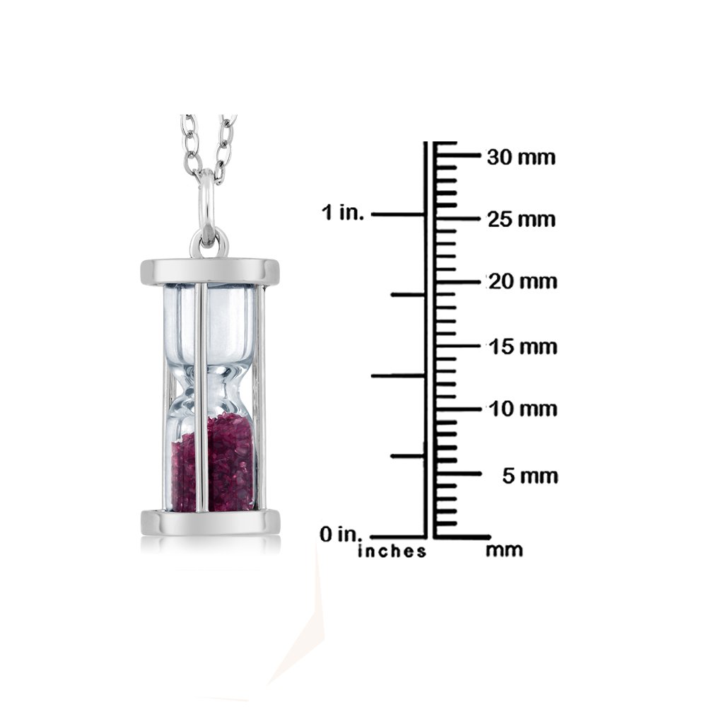 Gem Stone King 925 Sterling Silver Diamond & Gemstone Birthstone Dust Hourglass Necklace For Women With 18 Inch Silver Chain - Red