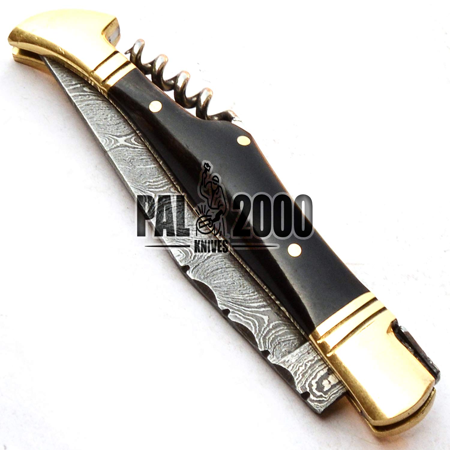 Handmade Damascus Steel Folding Pocket - Knife With Leather Sheath - Hunting - Camping - Fishing - Outdoors (9800)