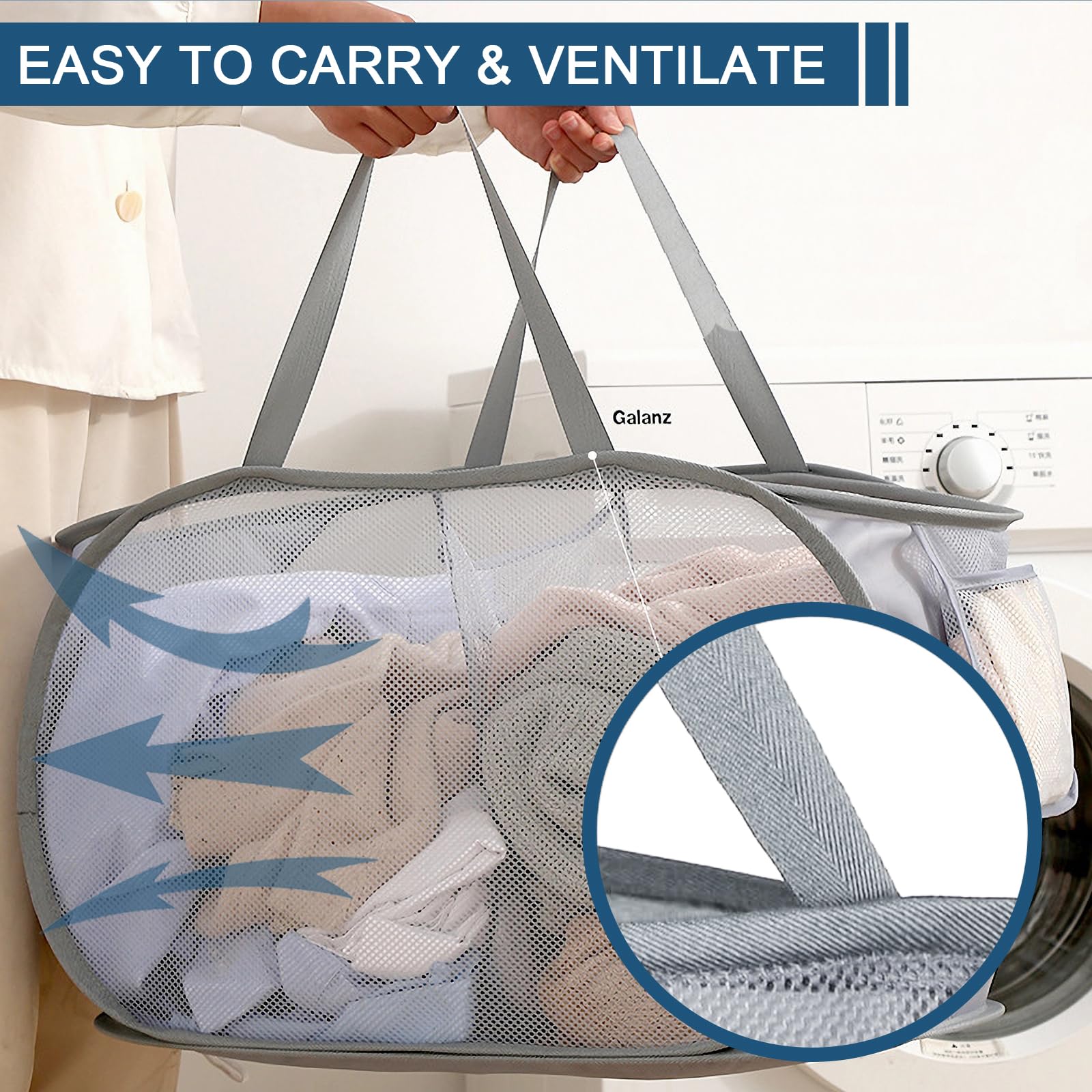 Violinak 4 Pack Collapsible Laundry Baskets Dual Compartment, Mesh Pop Up Hamper with Easy Carry Handles, Foldable laundry hamper for College Dorm, Kids Room, Laundries and Travel, toy storage basket