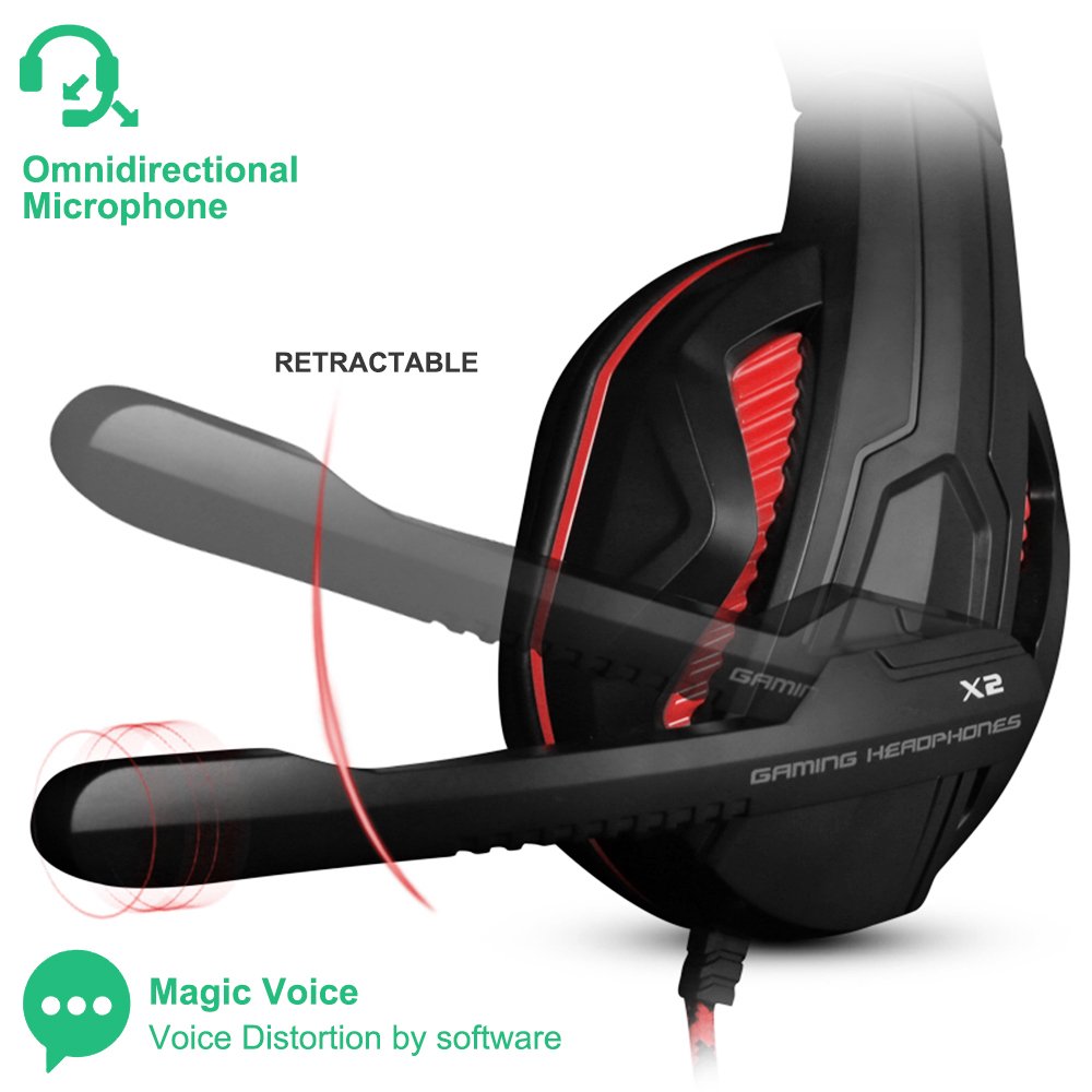 Gaming Headset,DLAND 3.5mm Wired Bass Stereo Noise Isolation Gaming Headphones with Mic for Laptop Computer, Cellphone, PS4 and so on- Volume Control (Black and Red)
