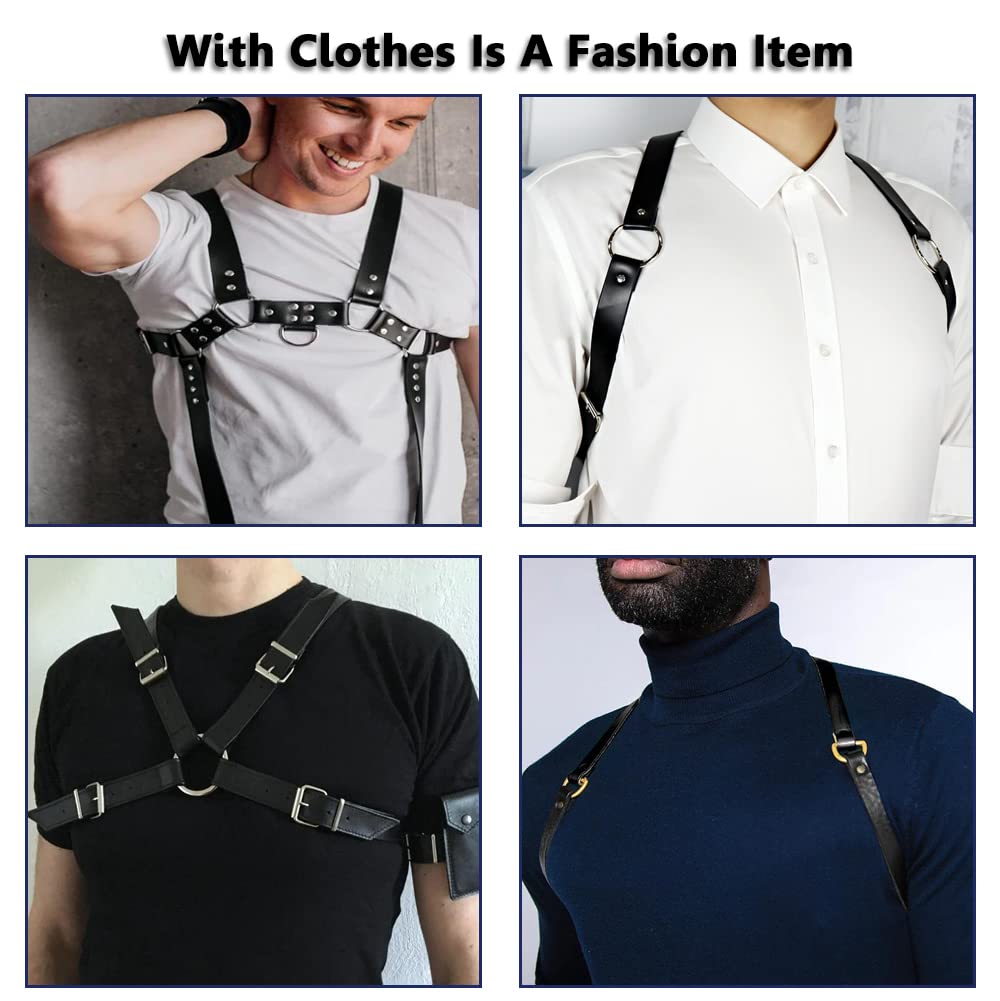 Leather Harness Men Leather Body Chest Half Harness Adjustable Black