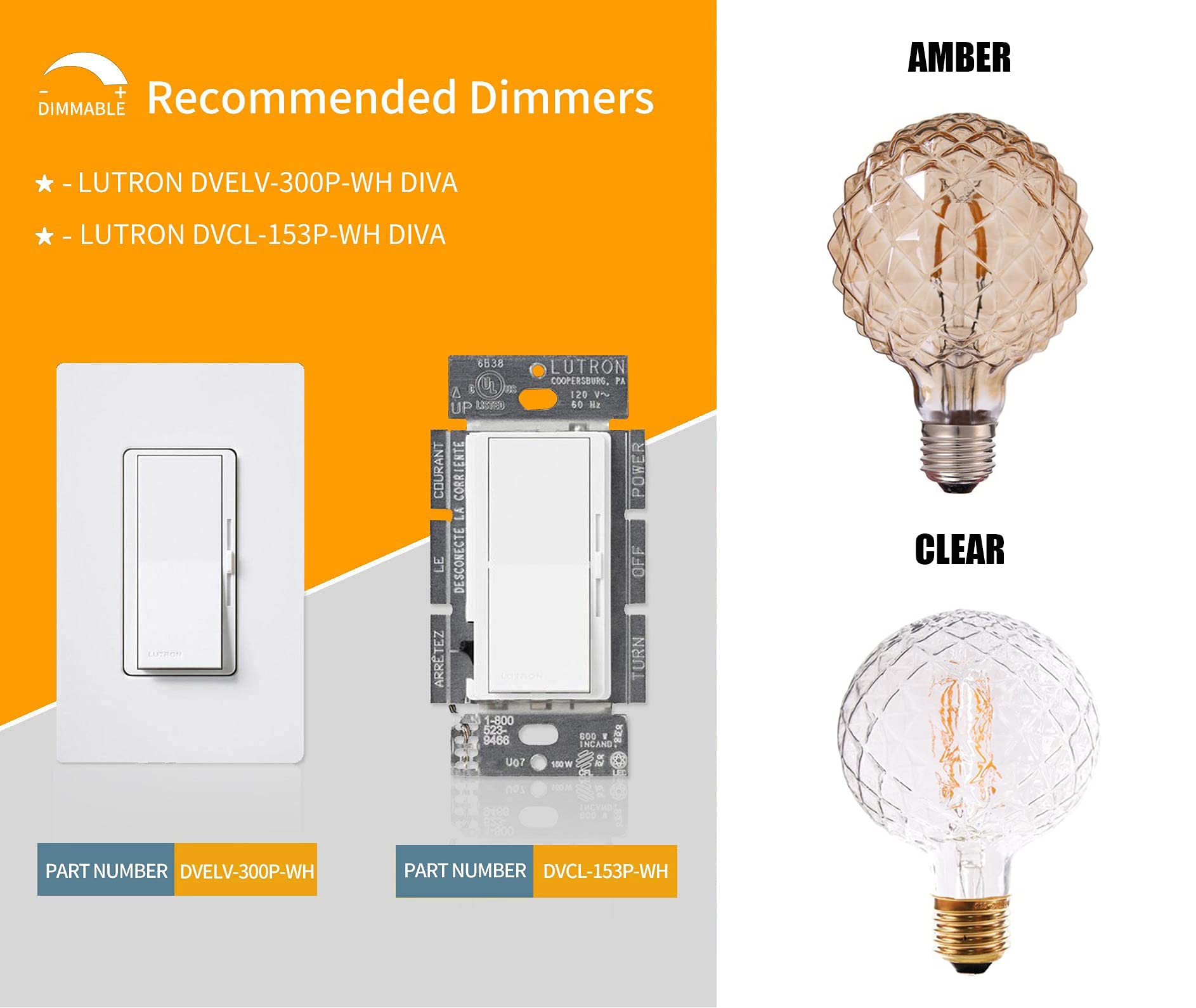 Vintage LED Edison Bulb G30 4W Dimmable LED Filament Bulb Globe Pineapple Shaped Light Bulb 2300K Warm White E26 400LM Equivalent 40W Incandescent (Amber)