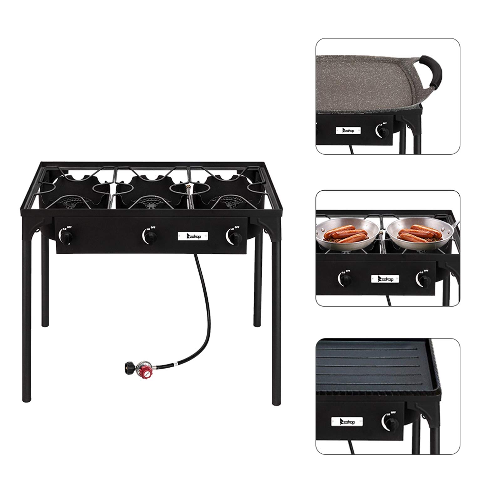 Outdoor Camping Stove, 3 Burner Propane Gas Cooker w/Detachable Legs & 0-20 PSI Regulator & CSA Approval for Camping Cookout, Max. 225,000 total BTU/hr